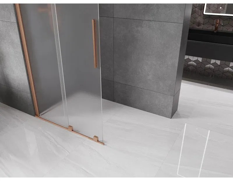 Mexen Velar, sprchová zástěna s posuvnými dveřmi Walk-in 70 x 200 cm, 8mm sklo námraza, měděná matná, 871-070-000-33-65