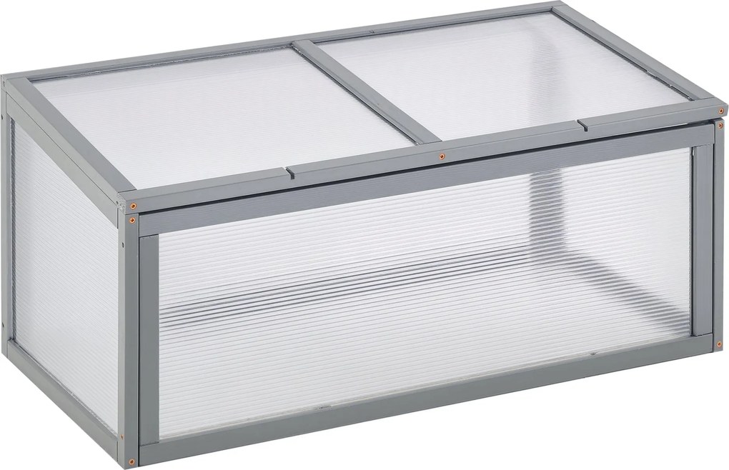 Outsunny Zimní Skleník Dřevěný a Polykarbonátový 90 x 46 x 40 cm Voděodolný Zimní Rám pro Zahradní Záhon Šedý | Aosom