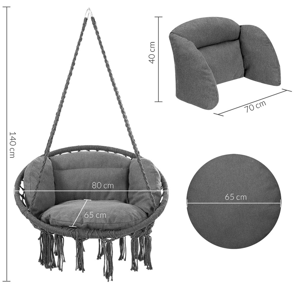 Závěsné křeslo BOHO s polštáři, Ø61cm, antracitová Jurhan