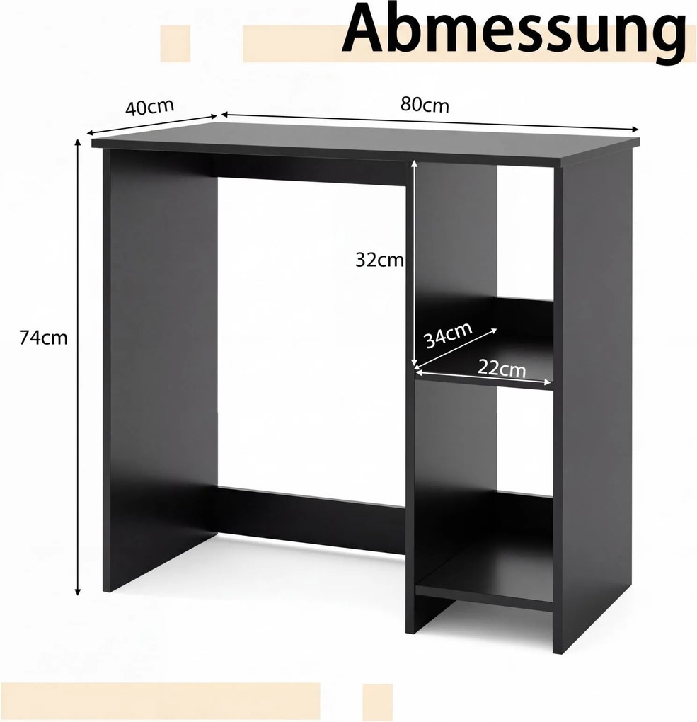 Costway Malý psací stůl s 2 přihrádkami – 80 × 40 × 74 cm, černý
