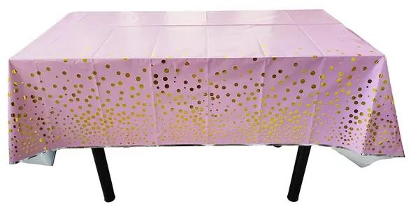 Jednorázový plastový ubrus s motivem 137 x 183 cm Barva: růžová se zlatými puntíky