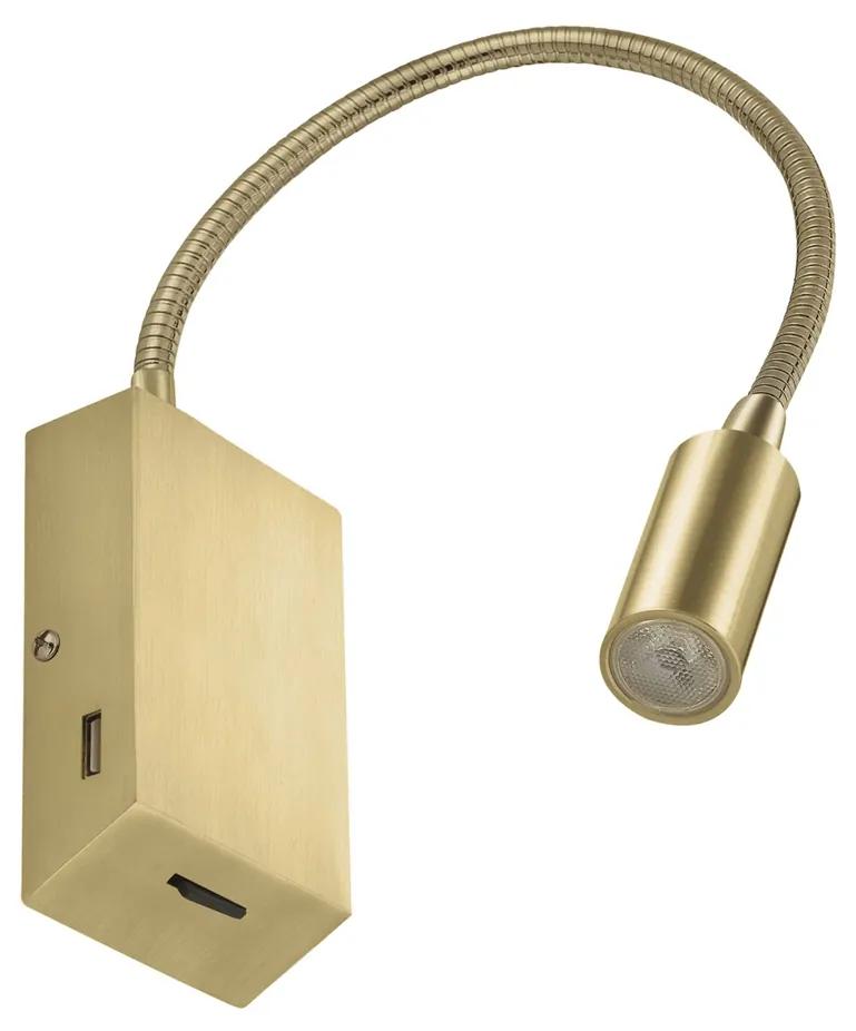 Exo 517E-L0103B-46 nástěnná LED lampička Leiden s USB, zlaté, 3W, 3000K, 36,5cm, IP20
