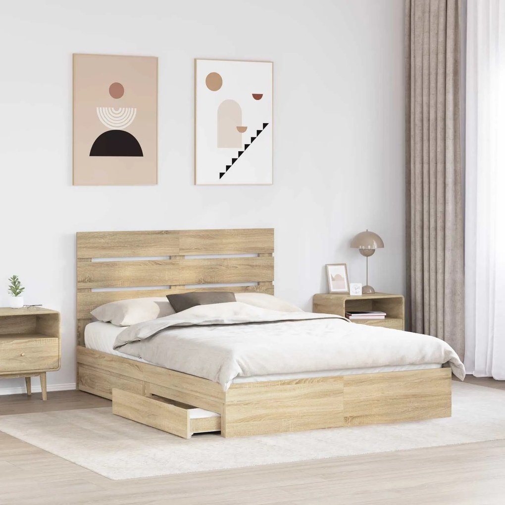 Postel s úložným prostorem se zásuvkou Sonoma dub 140 x 190 cm 3411899