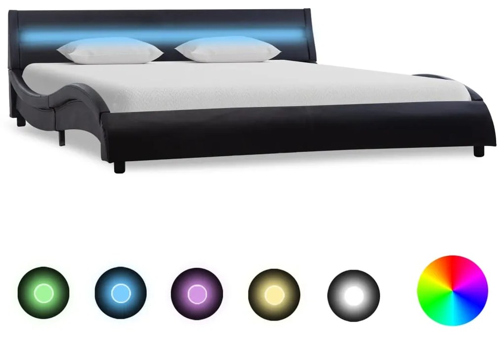 285668 vidaXL Rám postele s LED světlem černý umělá kůže 120 x 200 cm
