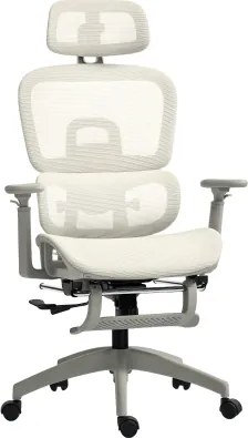 HOMCOM ergonomická síťovaná kancelářská židle s 3D opěrkami rukou, nastavitelná až do 135°, nastavitelná opěrka hlavy, béžová