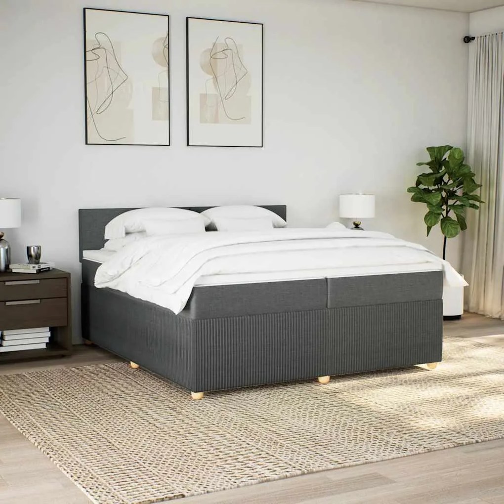 Box spring postel s matrací tmavě šedá 200x200 cm textil 3287557