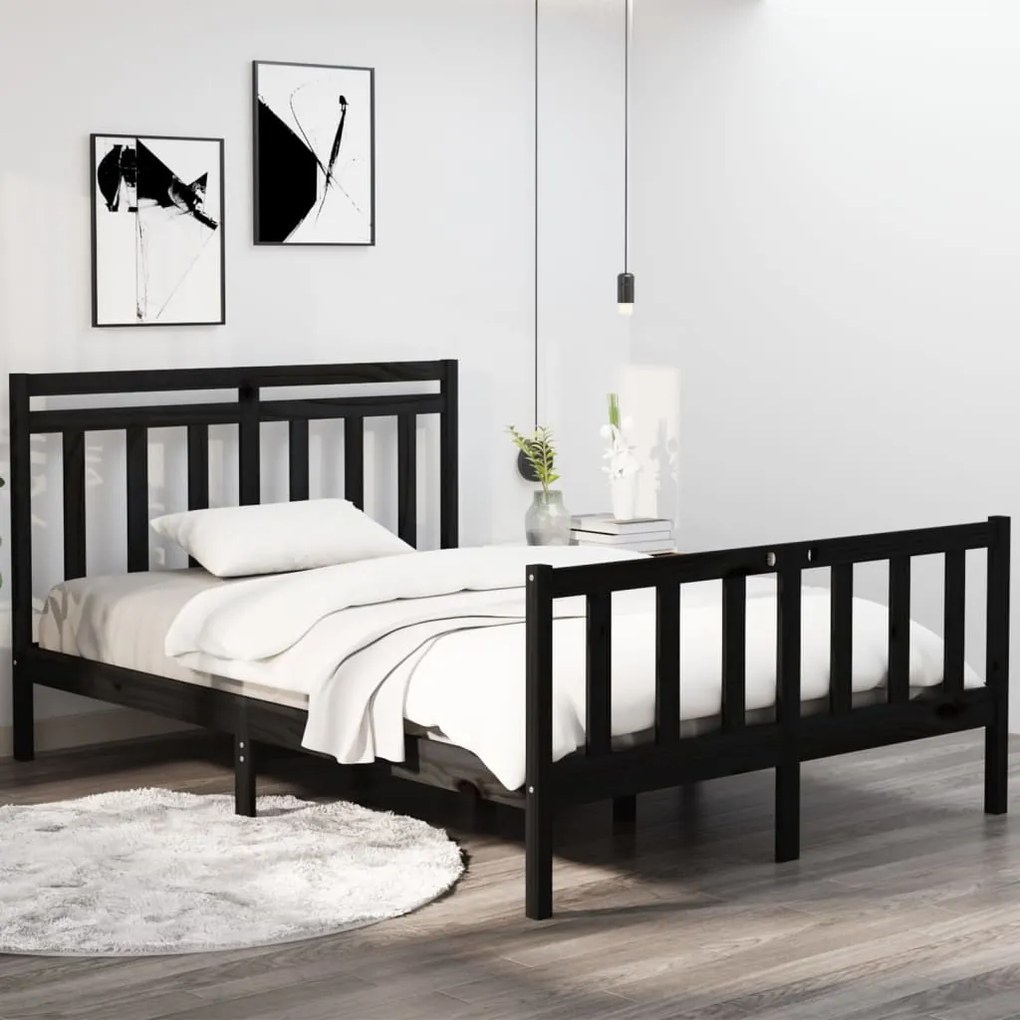 Rám postele černý masivní dřevo 140 x 190 cm,  3105364