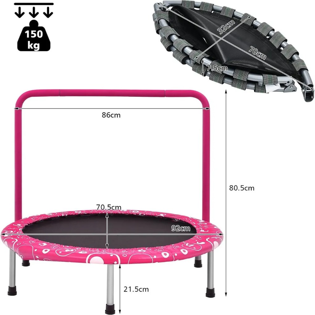 Costway Φ92 cm dětská trampolína mini trampolína s rukojetí skládací trampolína