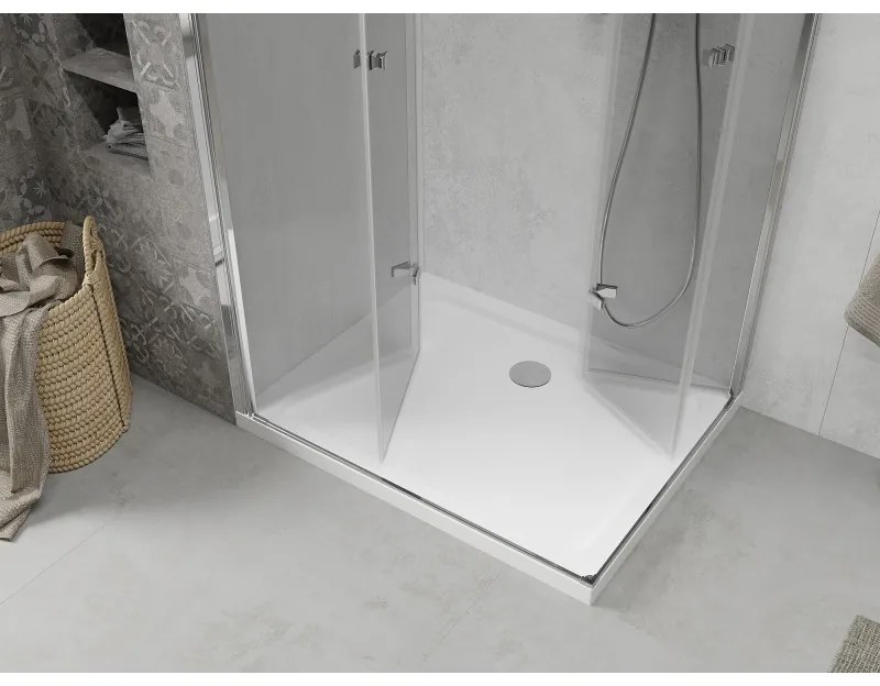 Mexen Lima Duo skládací sprchový kout 80 x 70 cm, Průhledné, Chromovaná + sprchová vanička Flat - 856-080-070-01-02-4010