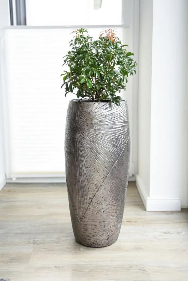 Luxusní květináč ROYAL, sklolaminát, výška 73 cm, stříbrno-černý