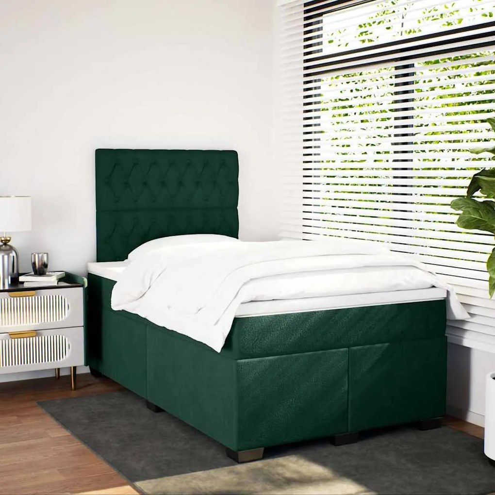 Box spring postel s matrací tmavě zelená 120x190 cm samet 3293167