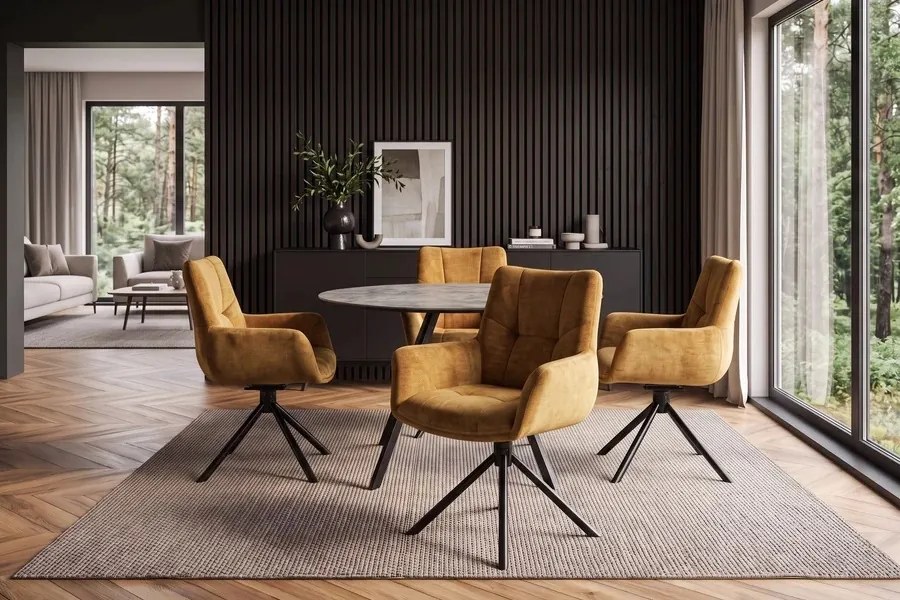 Designová otočná židle Vondila hořčičný samet
