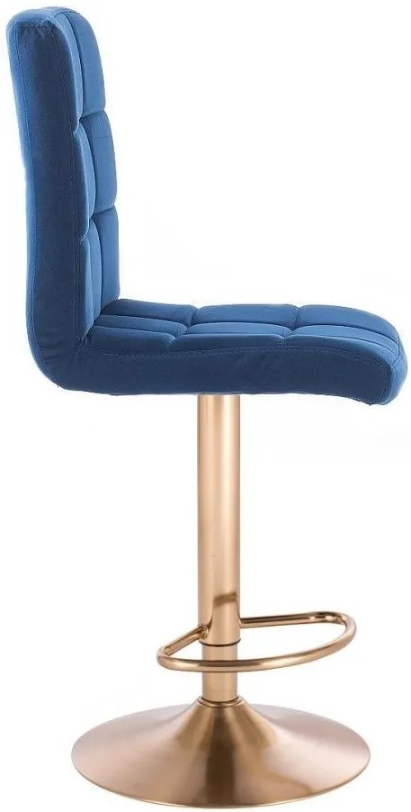 LuxuryForm DESIGN Barová židle TOLEDO VELUR na zlaté kulaté podstavě - modrá