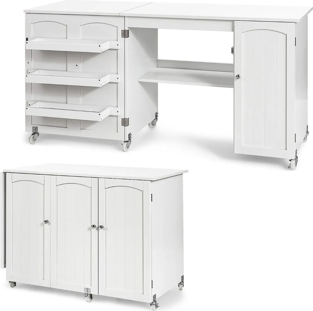 Costway Skládací šicí stůl Šicí skříň všestranný – 158 × 50 × 75 cm