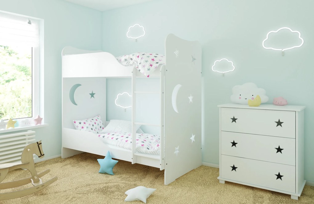 BabyBeds Dětská patrová postel STARS 180x80 Barevné provedení: Šedá, Úložný prostor: Ne, bez úložného prostoru