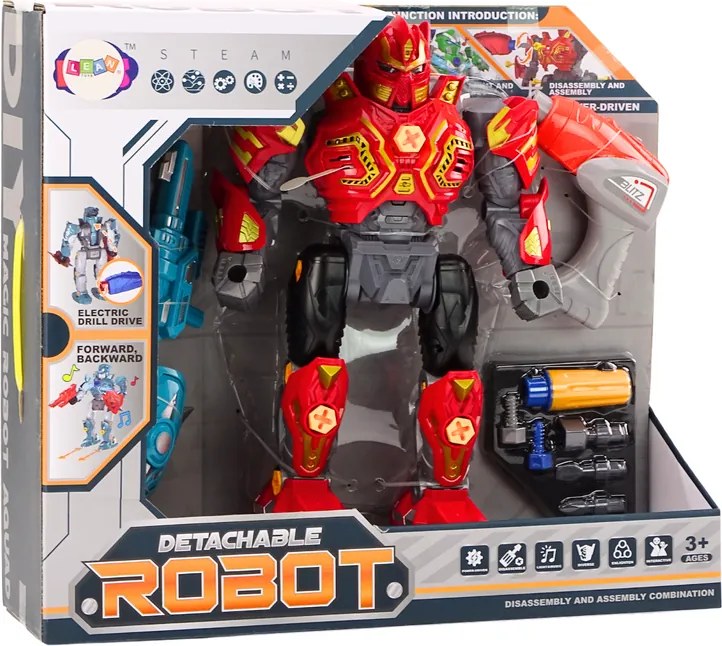 LEAN Toys Robot na šroubování, zbraň, vrtačka, šroubovák, světla, zvuk, červená