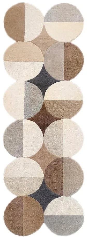 Šedobéžový ručně tkaný vlněný běhoun 80x230 cm Mia Ellipse – Flair Rugs