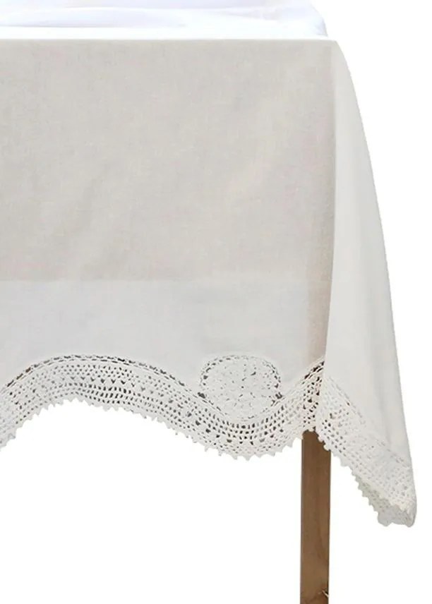 Chic Antique Ubrus s háčkovaným lemem 240x140, bílá barva, textil