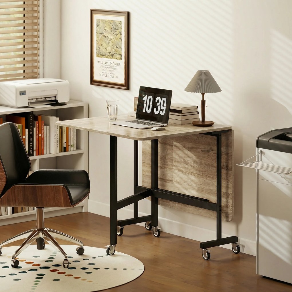 HOMCOM rozkládací jídelní stůl na kolečkách pro 4–6 osob, dub, 120 × 80 × 73 cm