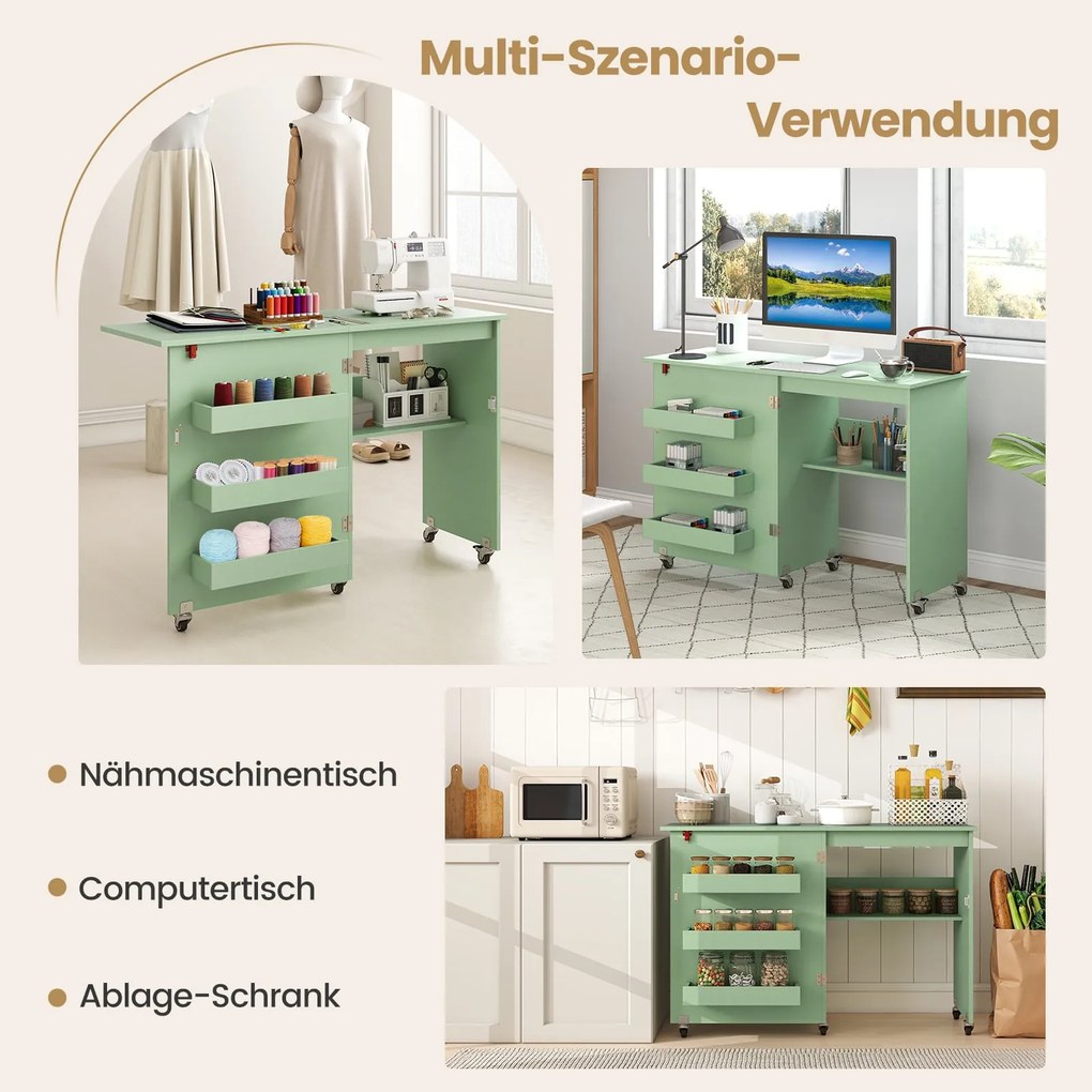 Costway Skládací šicí stůl Rolling Craft Station s – 118,5 × 40 × 79,5 cm