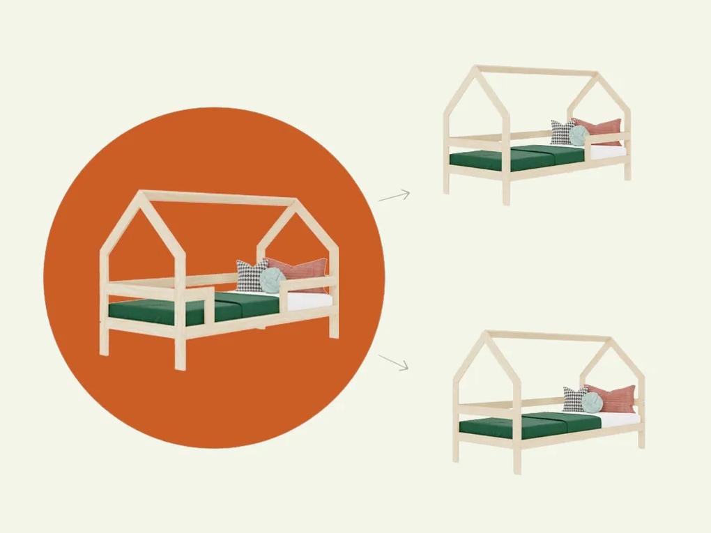 Benlemi Dětská dřevěná postel domeček SAFE 3v1 se zábranou a přistýlkou Zvolte barvu: Šalvějová zelená, Zvolte rozměr: 90x160 cm, Zvolte zábranu: S jednou zábranou