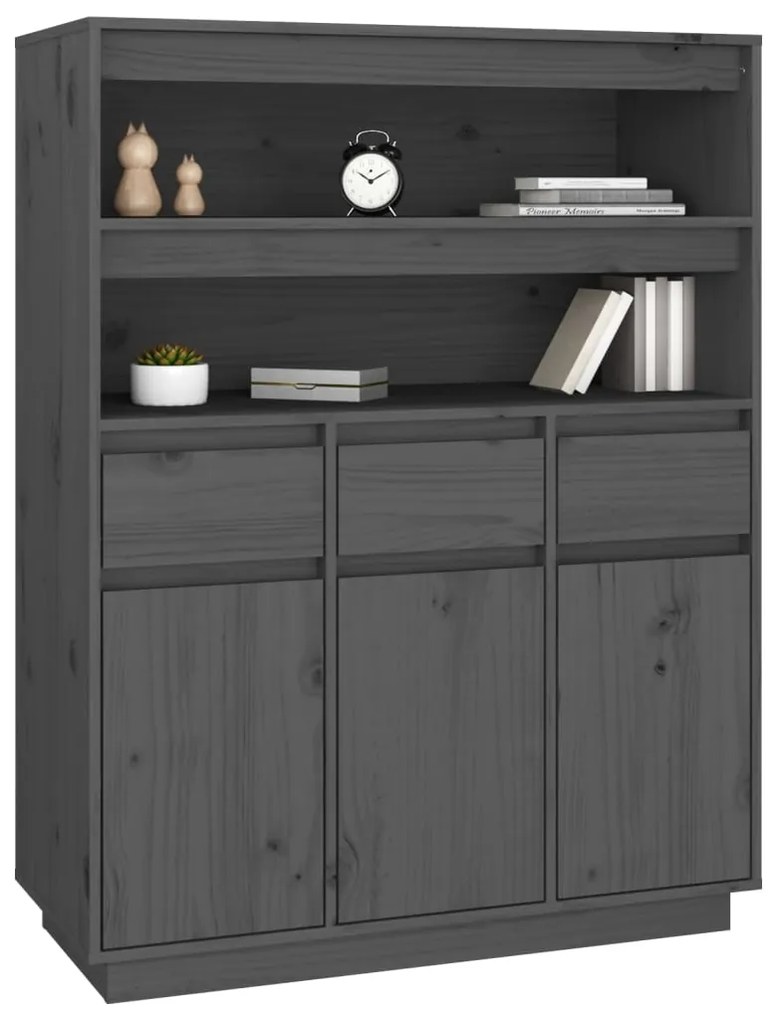 Skříň highboard šedá 89x40x116,5 cm masivní borové dřevo