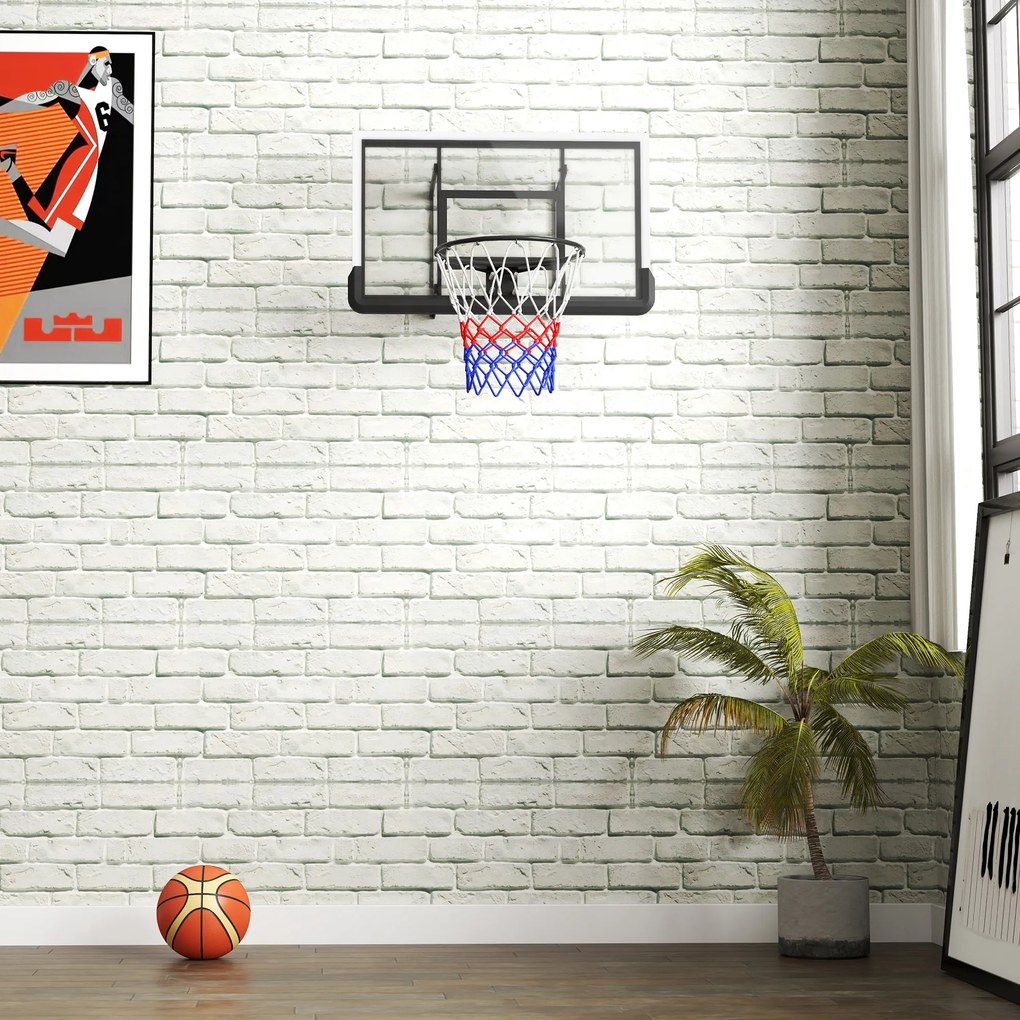 SPORTNOW basketbalový koš s deskou pro venkovní a vnitřní použití, basketbalová deska s ocelovou obroučkou Ø45 cm a sítí, montáž na zeď, basketbalová…