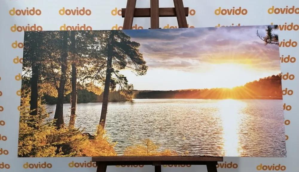 Obraz západ slunce nad jezerem - 120x60 cm