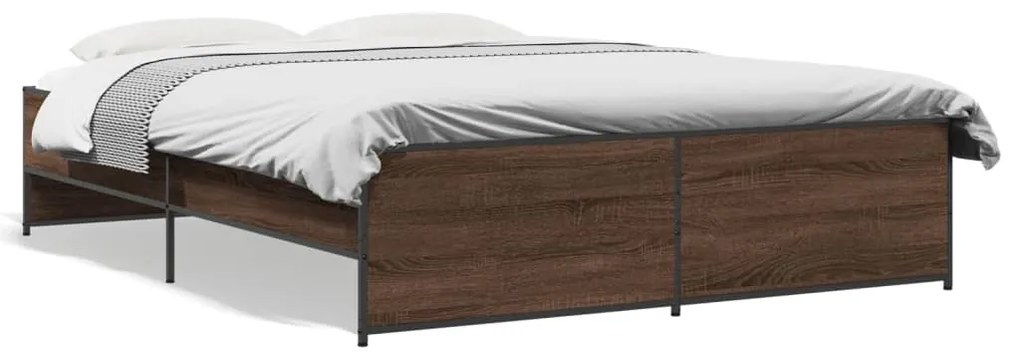 Rám postele hnědý dub 150 x 200 cm kompozitní dřevo a kov - Default Title