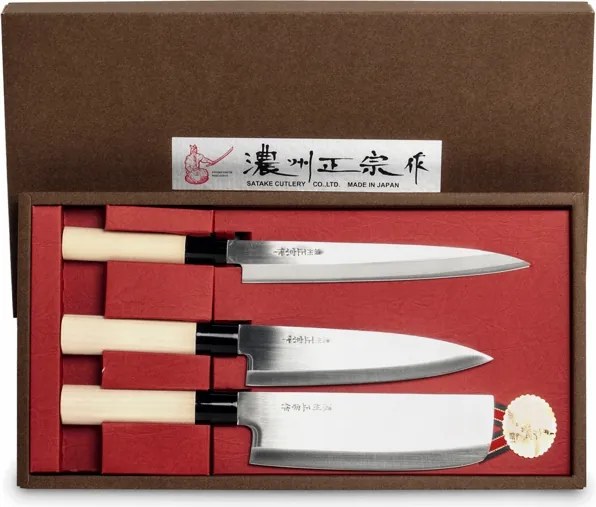 Sada 3 japonských nožů Sashimi +Santoku Nakiri