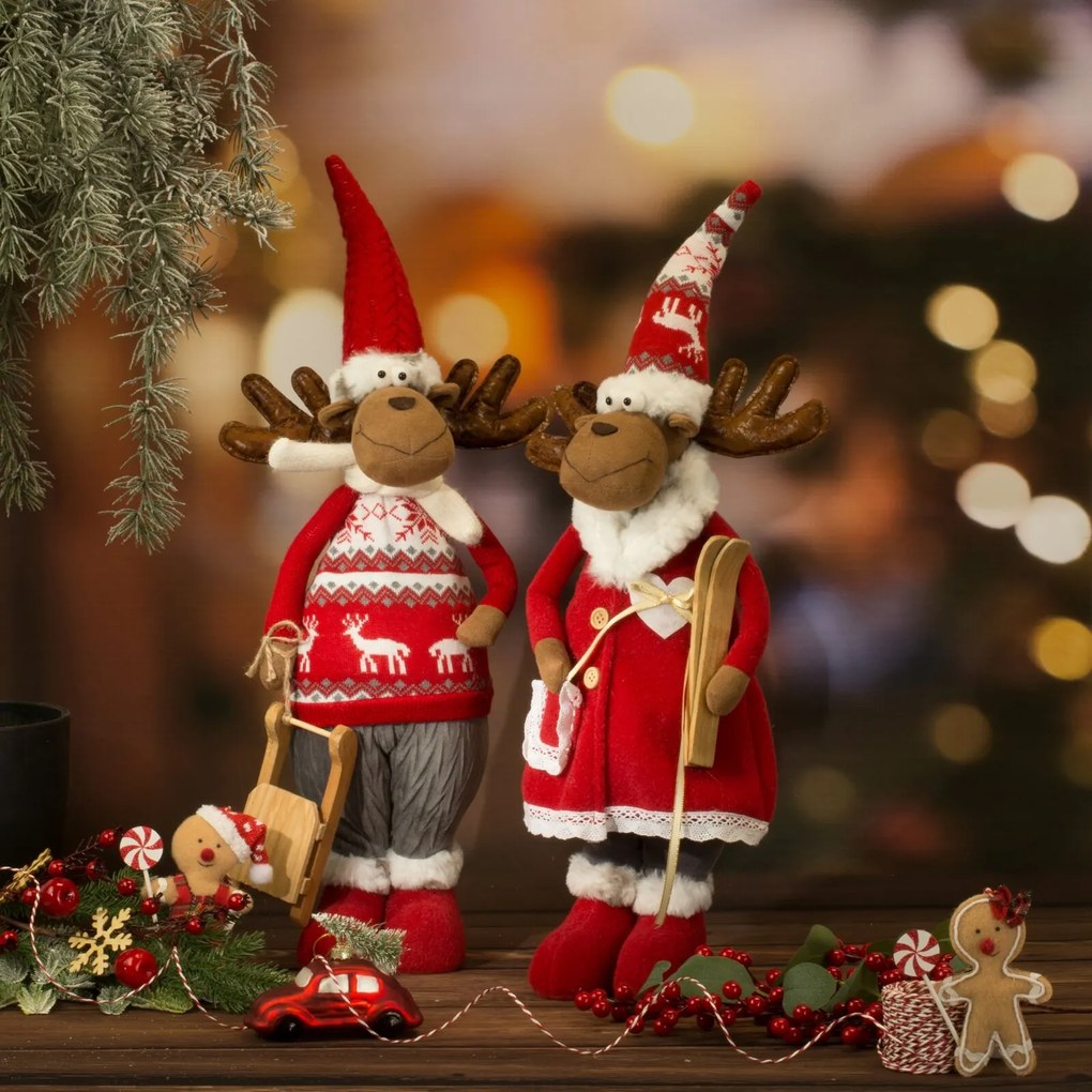 VÁNOČNÍ DEKORAČNÍ FIGURKA REINDEER 62 CM VÍCEBAREVNÁ