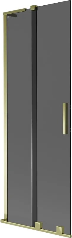 Mexen Velar L, 2-křídlová posuvná vanová zástěna 75 x 150 cm, 8mm šedé sklo, zlatá lesklá, 896-075-003-41-50