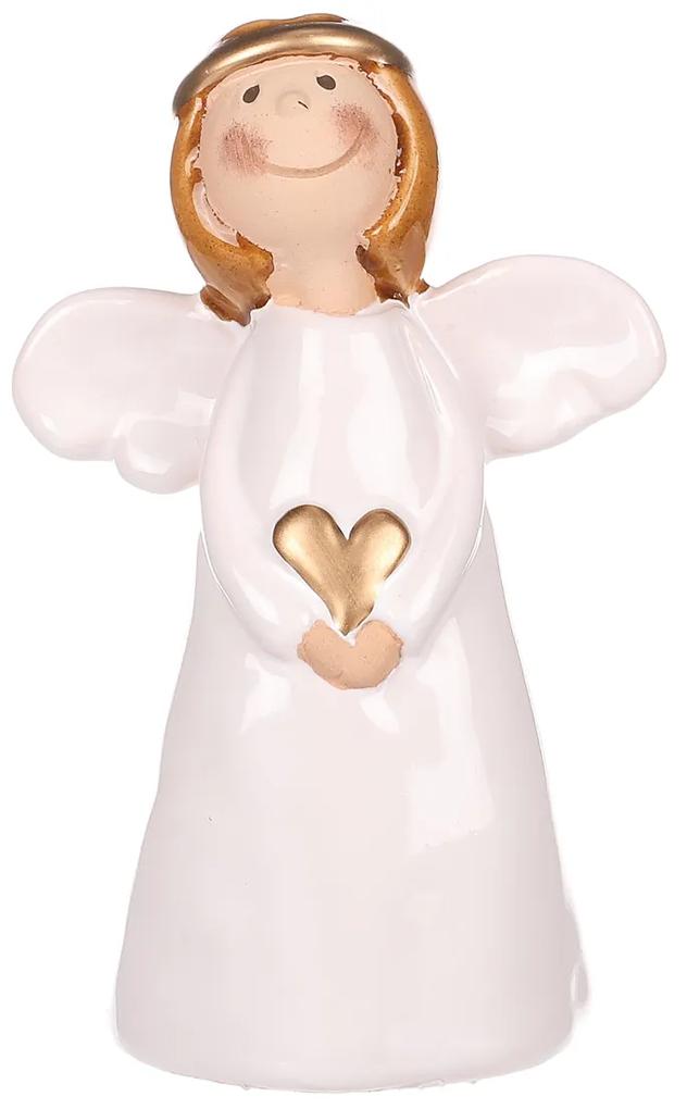 Anděl bílý držící srdce, keramika - KEK9450