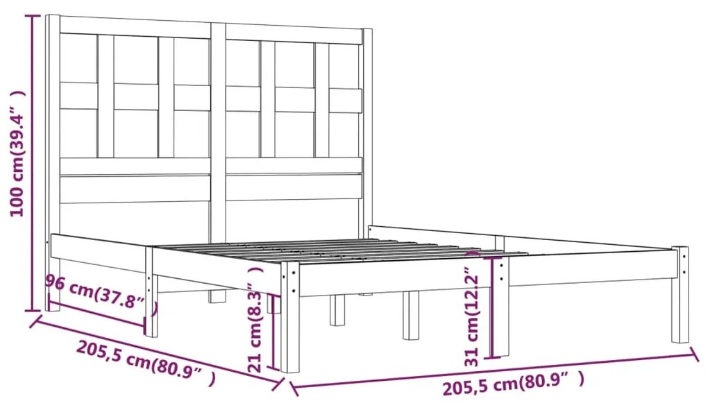 Rám postele černý masivní borovice 200 x 200 cm,  3104502