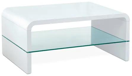 (AHG-010 WT) Konferenční stolek 90x60x40cm, MDF bílý vysoký lesk, čiré sklo