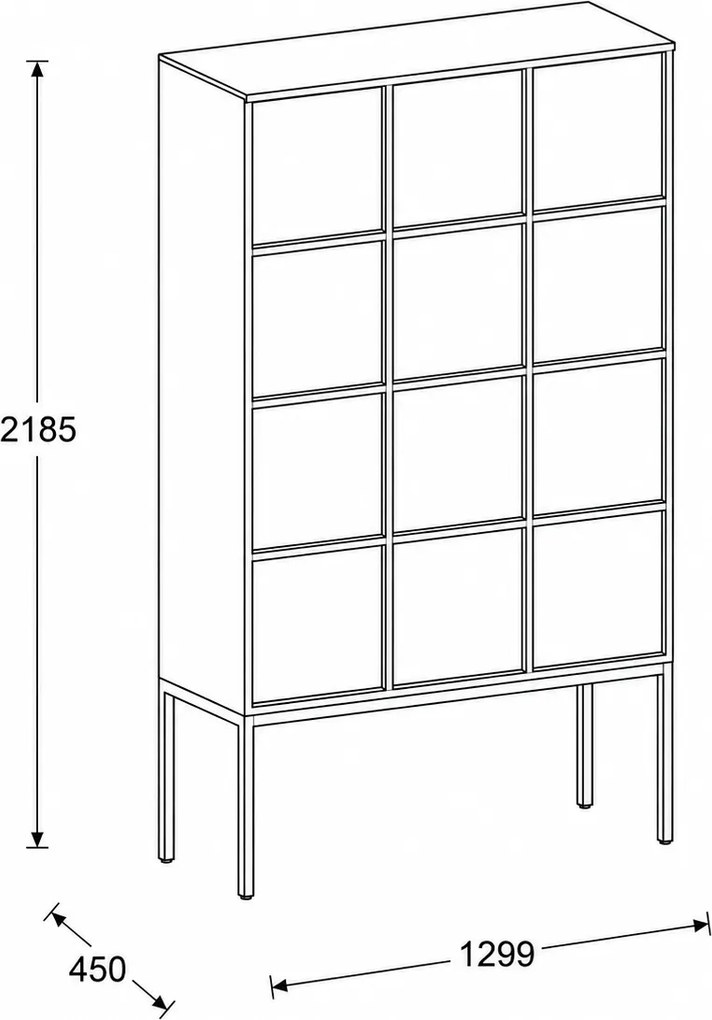 Kancelářská skříň FRAME, černá podnož, 12x dveře, 1299 x 450 x 2185 mm, PUSH-lock, bříza