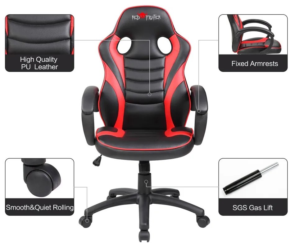 Lama Plus Dětská herní židle Red Fighter C6 — černá/červená