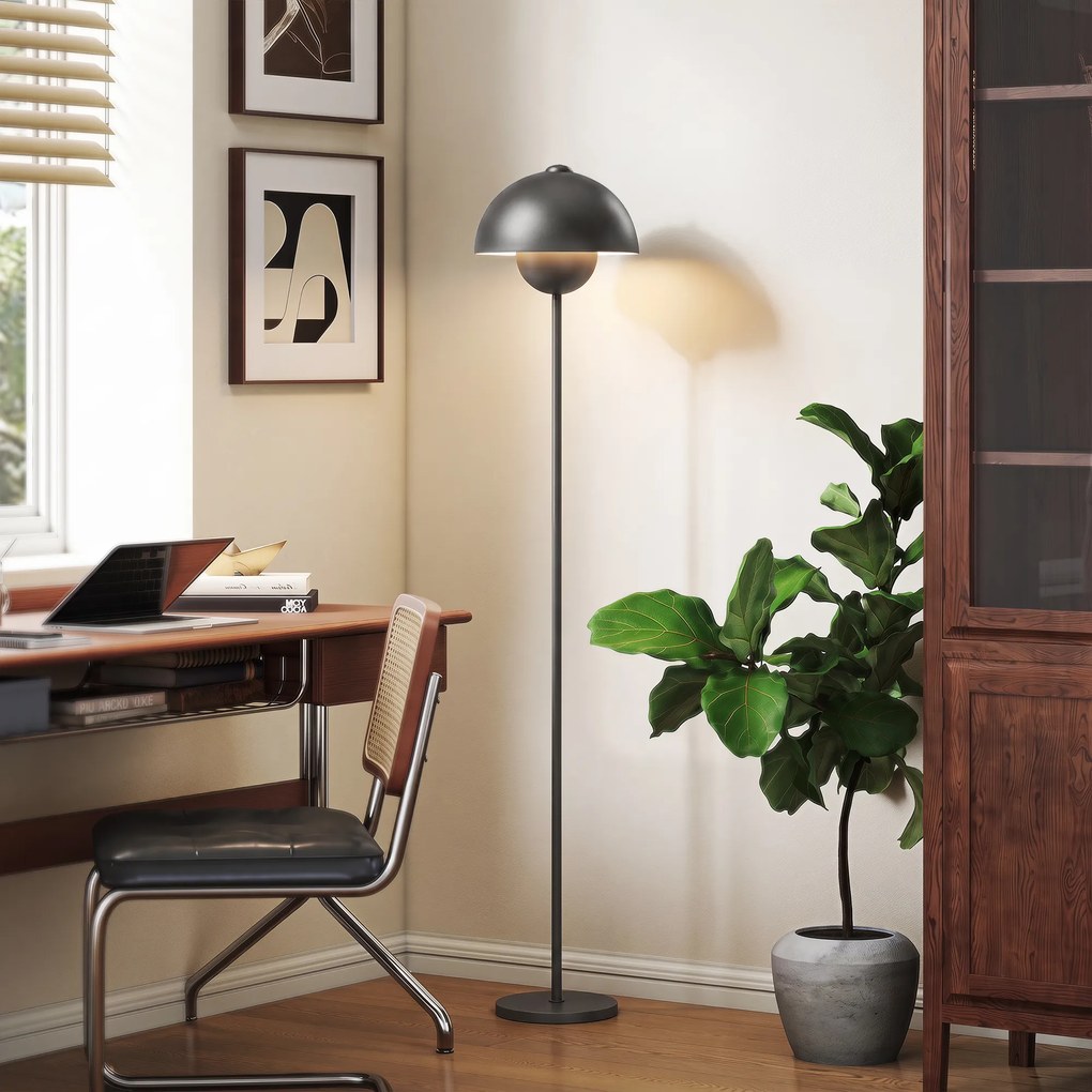 HOMCOM Stolní lampa, kulaté stínidlo, nožní spínač, dlouhý kabel, elegantní vzhled, kov, šedá