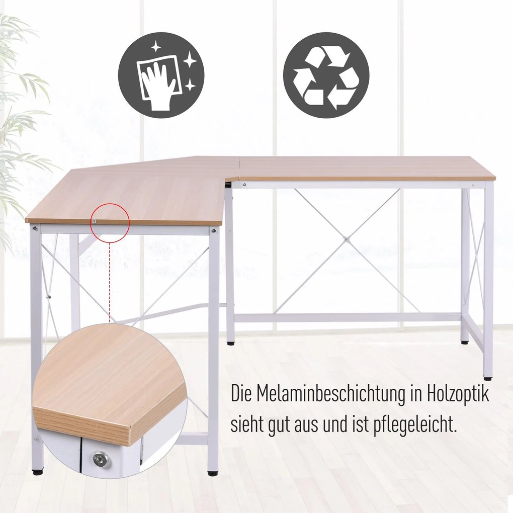 HOMCOM Psací stůl do tvaru písmene L Rohový psací stůl 150x150x76cm Rohový psací stůl z MDF v přírodní barvě pro domácí kancelář a pracovnu | Aosom.de