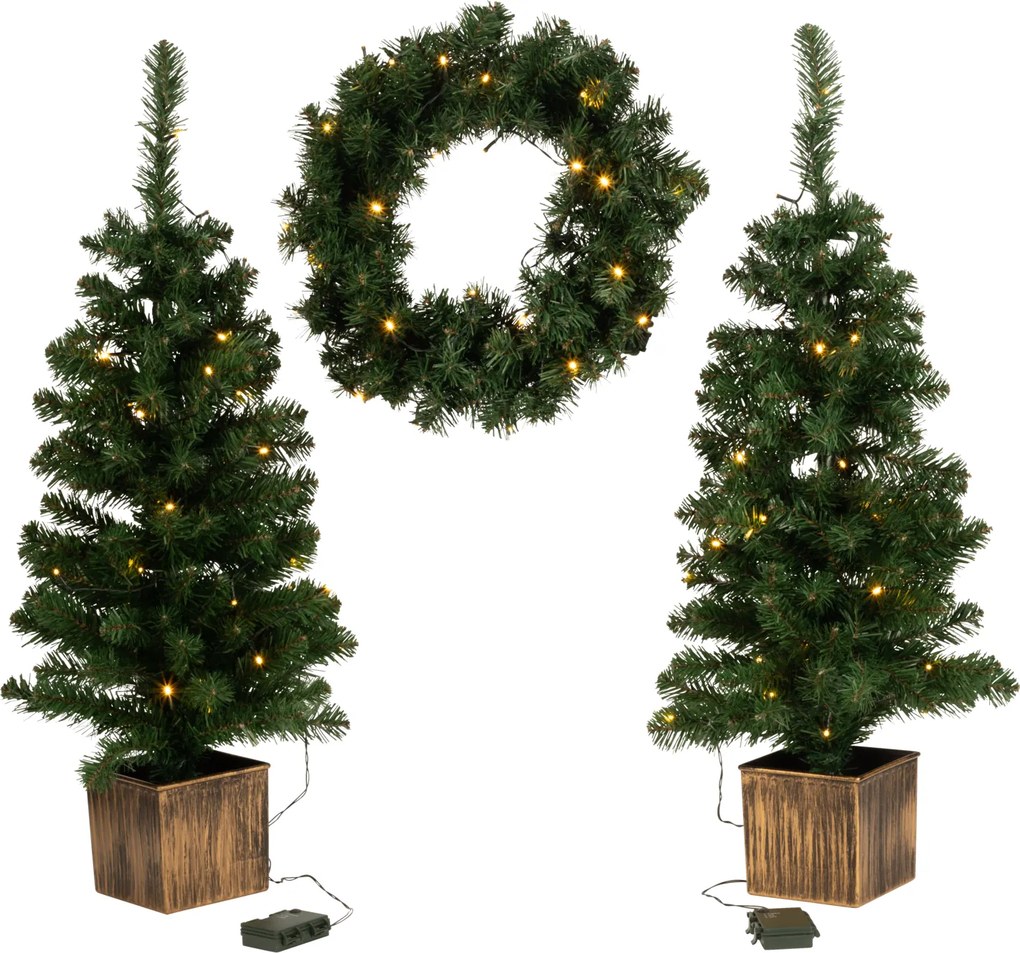 Livarno® Sada LED vánočních stromků a adventního věnce, 3dílná