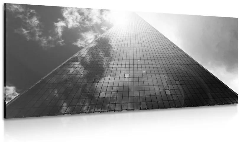 Obraz mrakodrap v černobílém provedení - 120x60 cm