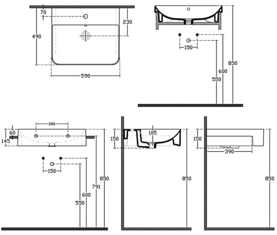 Isvea - Polozápustné umyvadlo SOTT AQUA 59x49 cm keramika/bílá