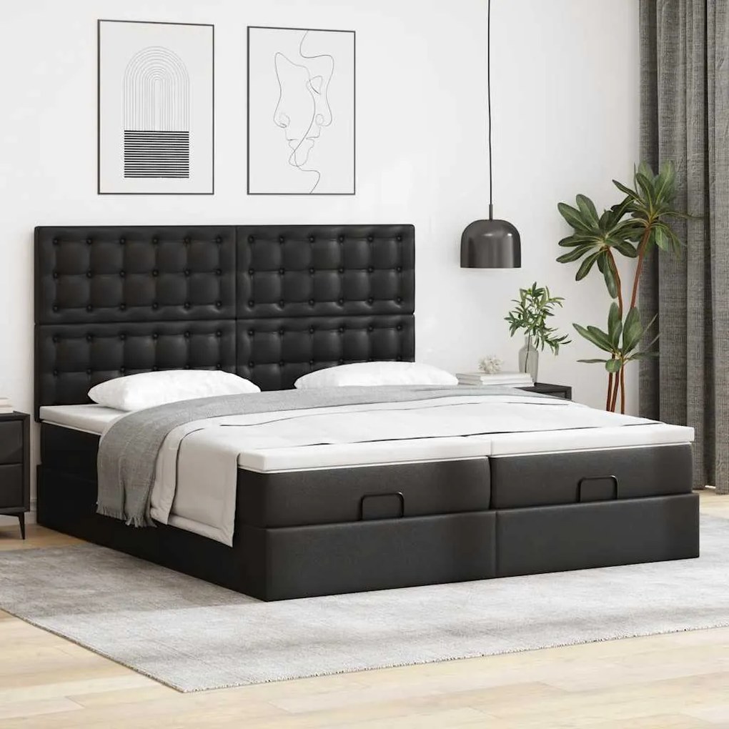 Osmanský rám postele s matracíes černá 160x200cm umělá kůže 3313649