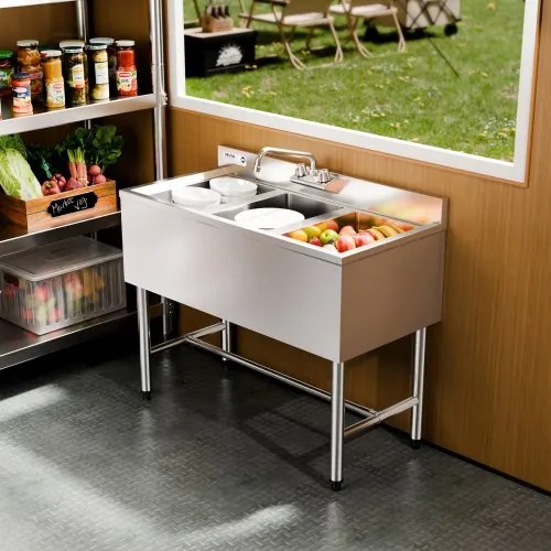 Dřez se 3 přihrádkami, Nerezová ocel 304 o průměru 18 VEVOR – 254 × 356 × 254 mm