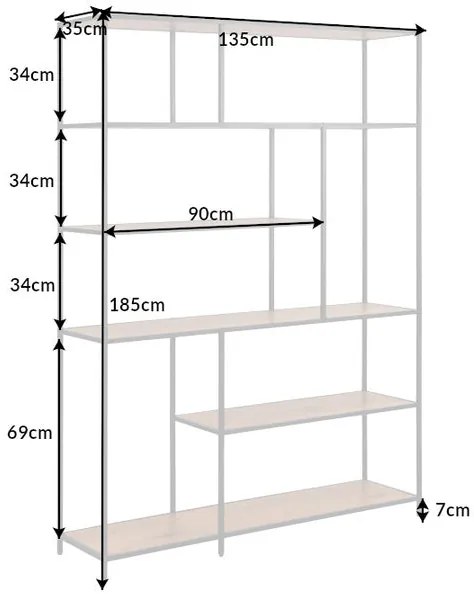 Invicta Kovová knihovna SLIM LINE 185x135 dub cm 42026