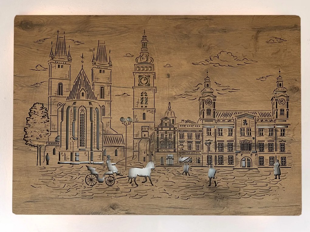 Li-Go "Hradec Králové" světelný obraz 230V 100x70 cm provedení povrchu: dub světlý