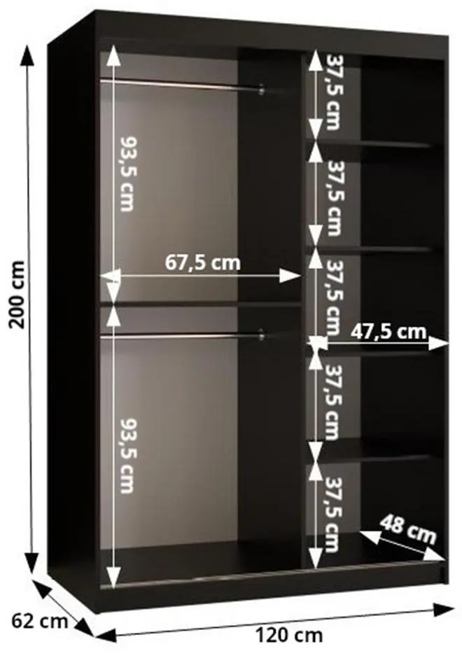 Šatní skříň Kair 1 | 120 cm | černá/jasan světlý