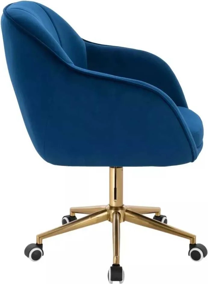 LuxuryForm DESIGN Otočná židle AVOLA VELUR na zlaté podstavě s kolečky - modrá