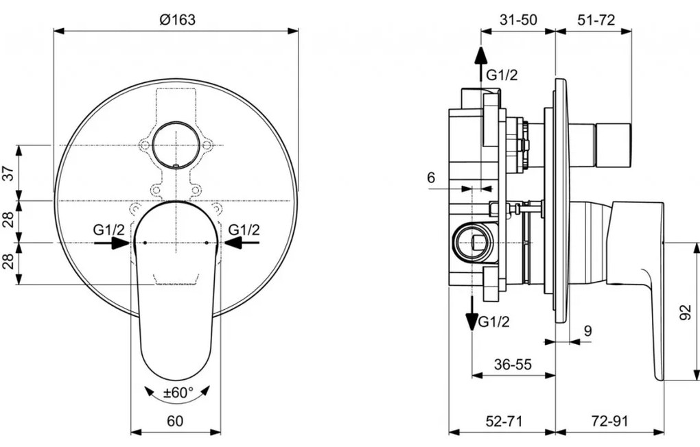 Ideal Standard Cerafine O - Vanová baterie pod omítku s podomítkovým tělesem, rosé A7193RO