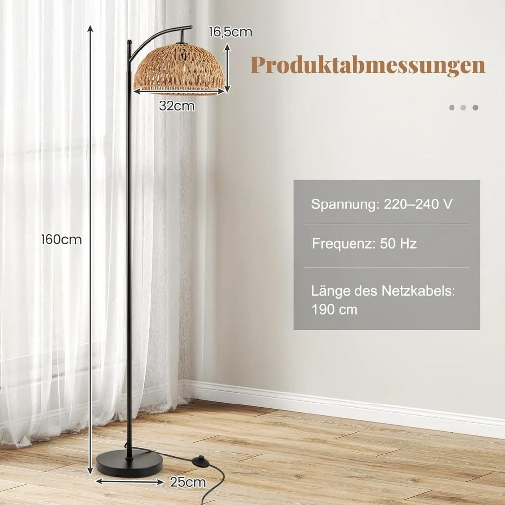 Costway Stojací lampa 160 cm se závěsným stínidlem a nožním spínačem Stojací